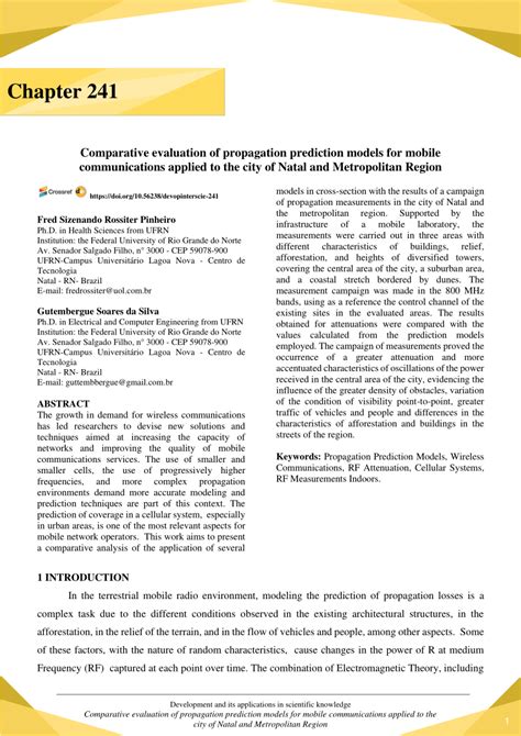 Pdf Comparative Evaluation Of Propagation Prediction Models For Mobile Communications Applied