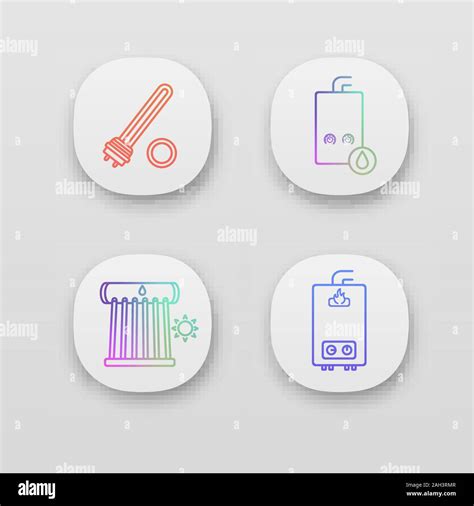 Heating App Icons Set Electric And Gas Water Heaters Heating Boiler Industrial Water Heater