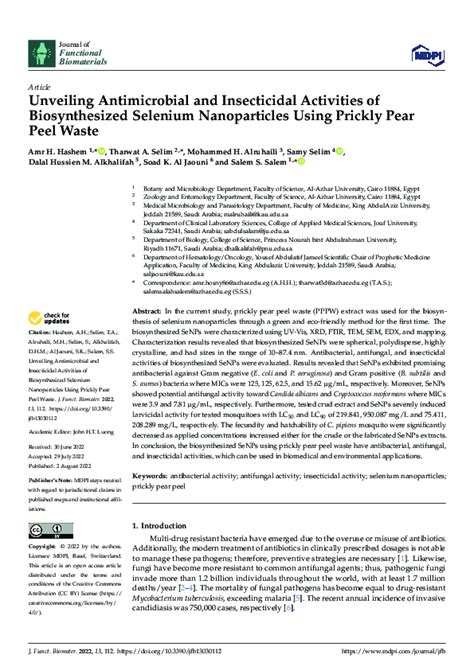 Pdf Unveiling Antimicrobial And Insecticidal Activities Of Biosynthesized Selenium