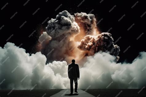 Premium Ai Image Man And Big Explosion Generative Ai