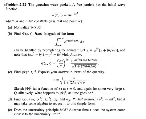 Solved Problem 2 22 The Gaussian Wave Packet A Free