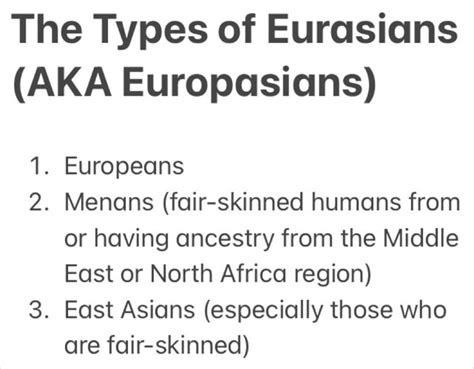 The Types Of Eurasians Aka Europasians 1 Europeans 2 Menans Fair