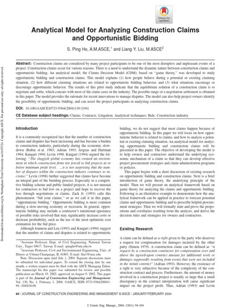 Analytical Model For Analyzing Construction Claimsand Opportunistic Bidding Pdf Game Theory