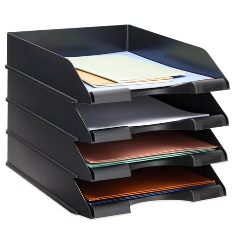 Inbox Zero Plus 4 Pack Black Stackable Paper Trays For Letter Documents