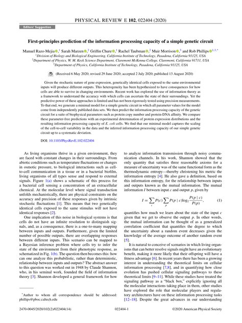 Pdf First Principles Prediction Of The Information Processing