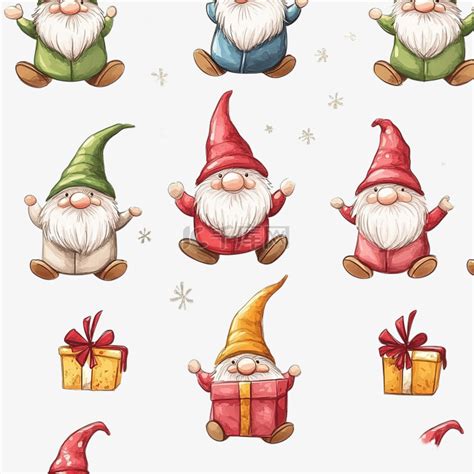 无缝图案与可爱的卡通侏儒和礼品盒素材图片免费下载 千库网