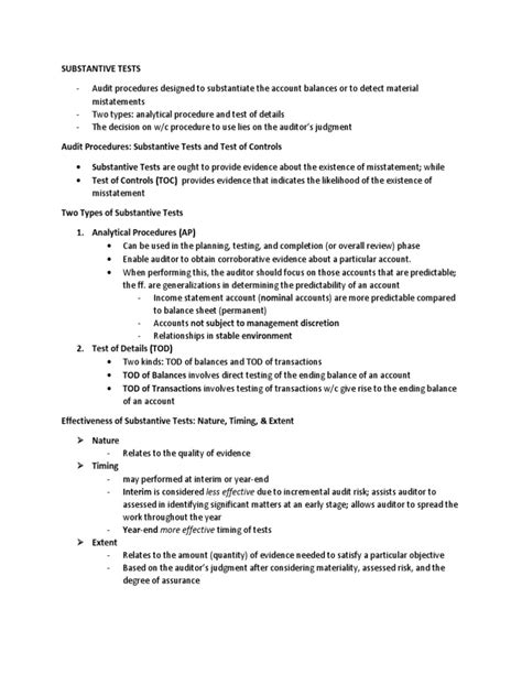 Substantive Tests Pdf Audit Business