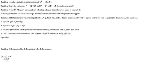 Solved Problem Make A Truth Table For The Statement Chegg Com