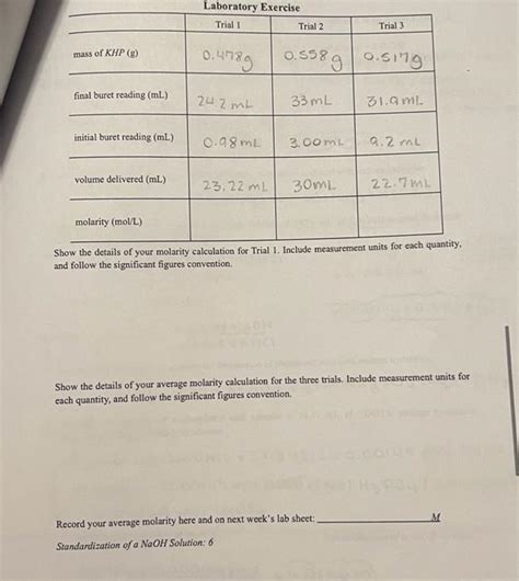 Solved Show The Details Of Your Molarity Calculation For