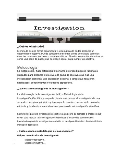 Metodología De Investigación Clasificación Y Tipos De Metodología