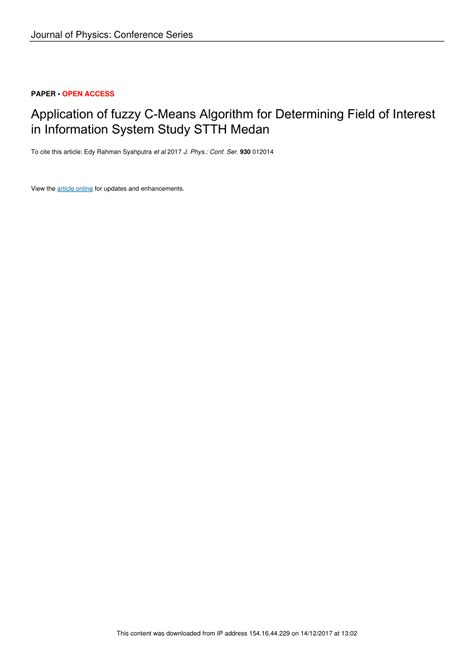 Pdf Application Of Fuzzy C Means Algorithm For Determining Field Of