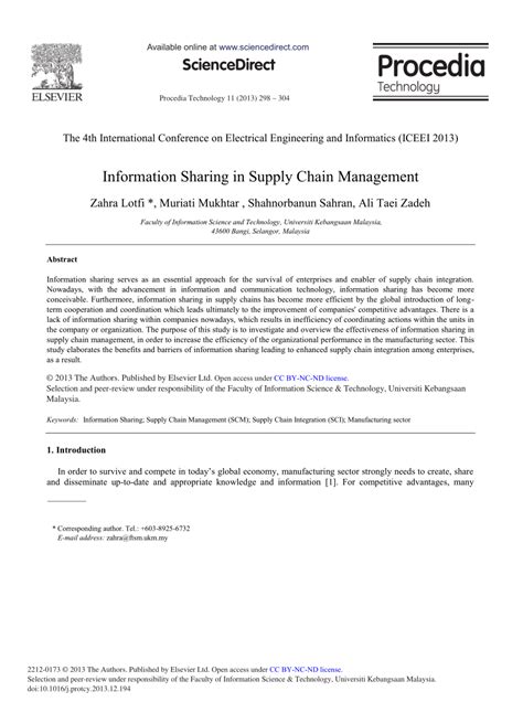 Pdf Information Sharing In Supply Chain Management