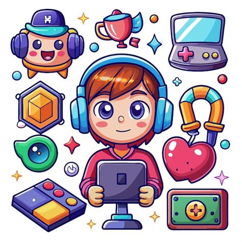 Cute Gamer Girl Playing Games On A Computer With Headphones Surrounded