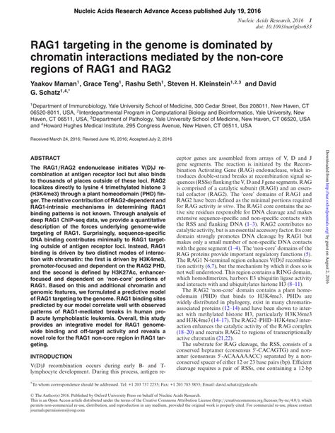 Pdf Rag1 Targeting In The Genome Is Dominated By Chromatin