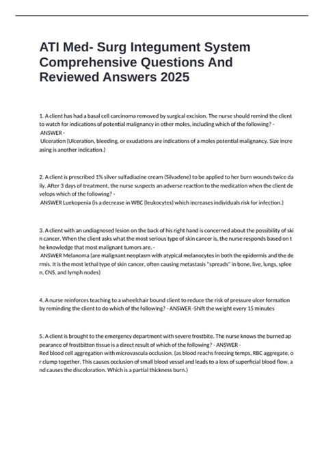 Ati Med Surg Integument System Comprehensive Questions And Reviewed Answers 2025 Ati Med Surg