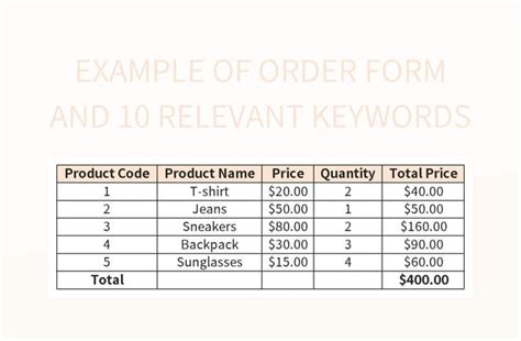Free Order Form Template Templates For Google Sheets And Microsoft Excel Slidesdocs