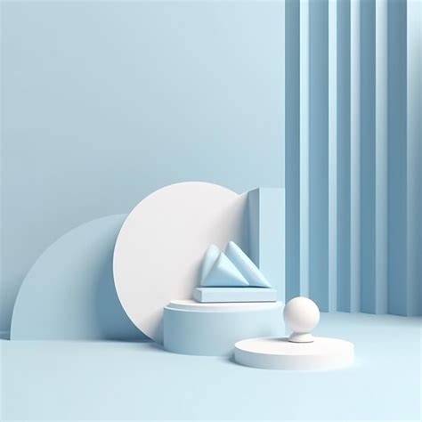 흰색 원과 흰색 상자가 있는 파란색 방 프리미엄 사진