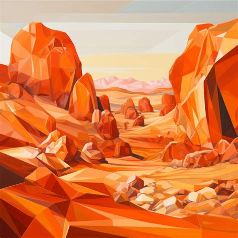 Premium Photo Bold Lithographic Landscape With Orange Rocks Low Poly Style
