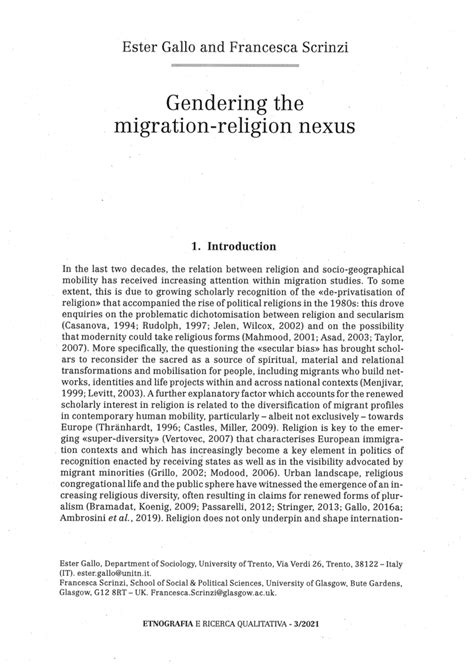 Pdf Gendering The Migration Religion Nexus