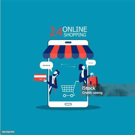 스마트 폰 쇼핑 온라인 컨셉 일러스트레이터에서 상점 상점을 홍보 하는 사업 개념에 대한 스톡 벡터 아트 및 기타 이미지 개념