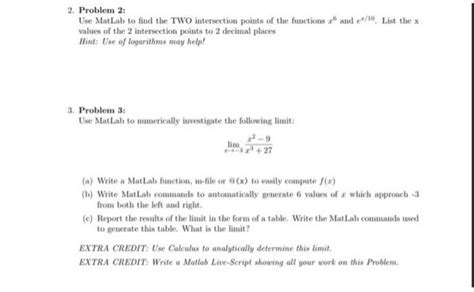 Solved 2 Problem 2 Use Matlab To Find The Two Intersection