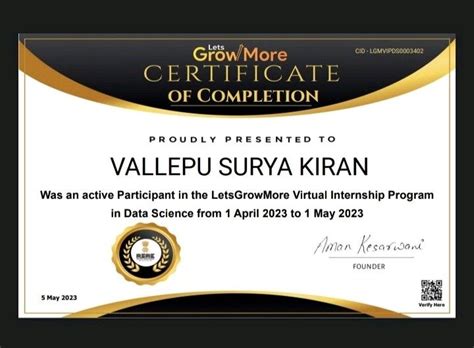 Vallepu Surya Kiran On Linkedin Intern Letsgrowmore Internship