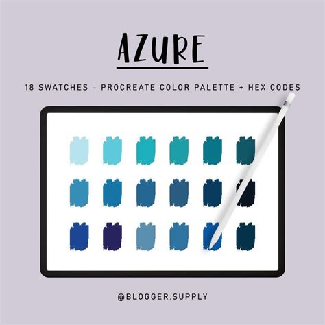 AZURE PROCREATE COLOR Palette Hex Color Codes Blue Teal Navy For IPad Digital