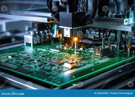 Robot Automatic In Print Circuit Board Pcb Assembly Microchip Factory Generate With Ai Stock