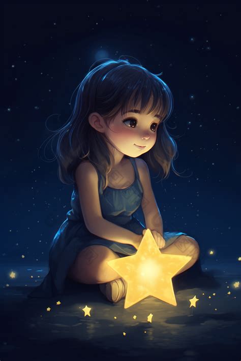 星空女孩星星数字插画图片 包图网