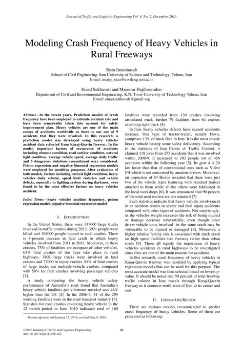 Pdf Modeling Crash Frequency Of Heavy Vehicles In Rural Freeways