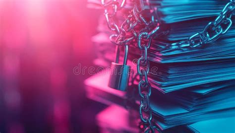 A Stack Of Documents Bound By Chains And A Padlock Symbolizing The