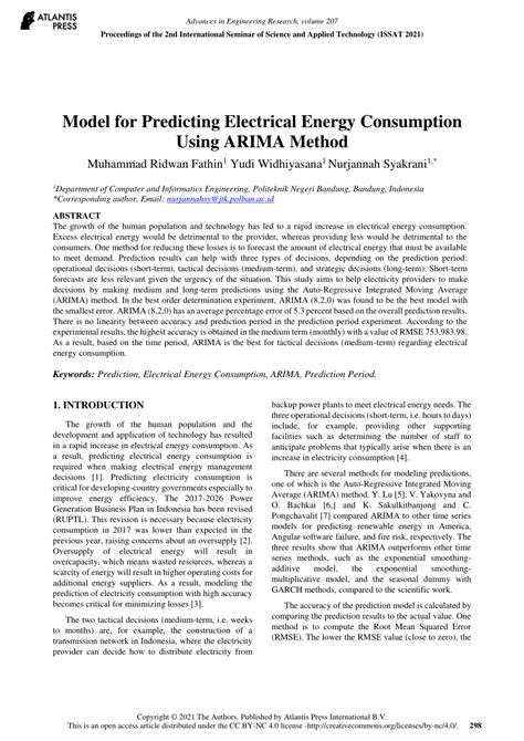 Pdf Model For Predicting Electrical Energy Consumption Using Arima Method