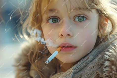 Close Up Of Young Girl Smoking Cigarette Highlighting Thought Provoking
