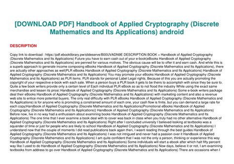 Ppt Download Pdf Handbook Of Applied Cryptography Discrete