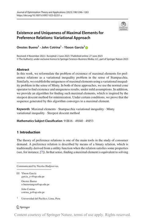existence and uniqueness of maximal elements for preference relations