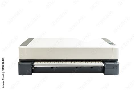 Compact Desktop Printer With Paper Tray Isolated On White Background