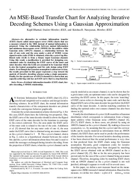 Pdf An Mse Based Transfer Chart For Analyzing Iterative Decoding