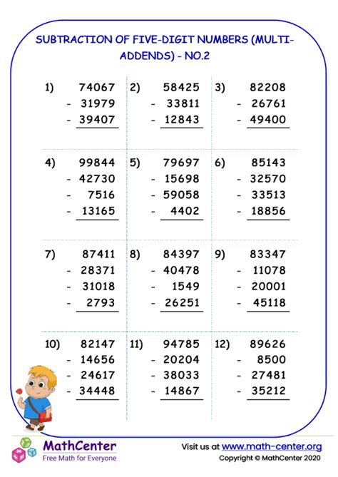 Fourth Grade Worksheets Multi Digit Subtraction With Regrouping Math