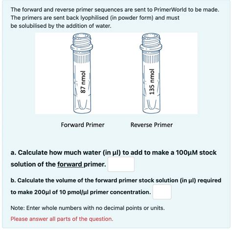 Solved The Forward And Reverse Primer Sequences Are Sent To