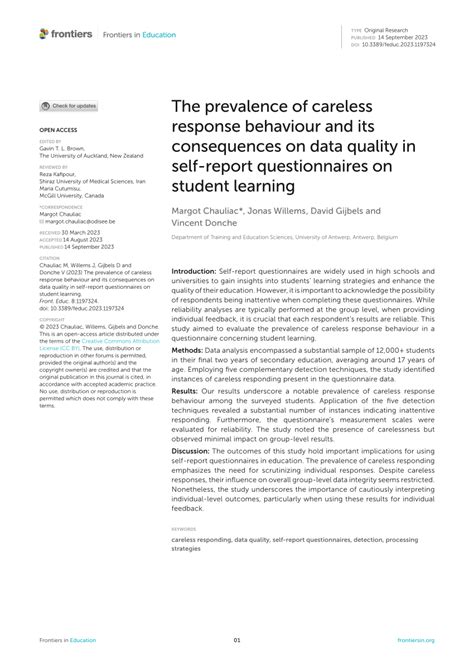 PDF The Prevalence Of Careless Response Behaviour And Its Consequences On Data Quality In Self