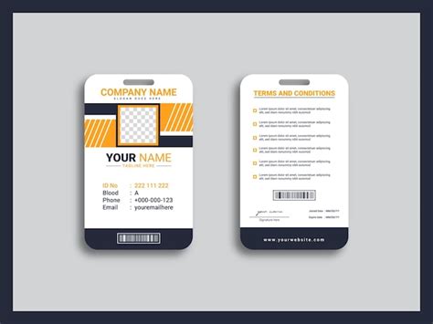 직원 또는 학생 Id 카드 템플릿 글 ⁇ 과 뒷 ⁇ 터 Id 카드 프리미엄 벡터
