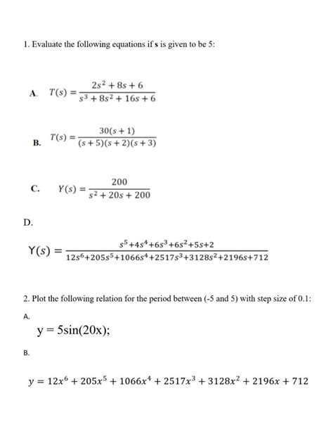 Solved Evaluate The Following Equations If S Is Given To Chegg