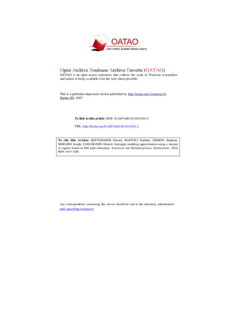 Pdf Surrogate Modeling Approximation Using A Mixture Of Experts Based