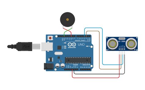 Circuit Design Door Buzzer Using Ultrasonic Sensor Tinkercad