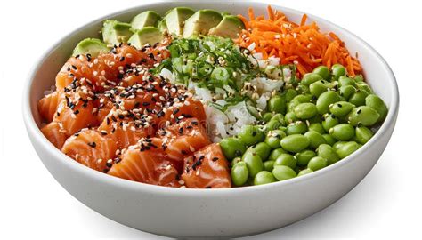 Firecracker Salmon Poke Bowl With Edamame Avocado Carrot And Rice