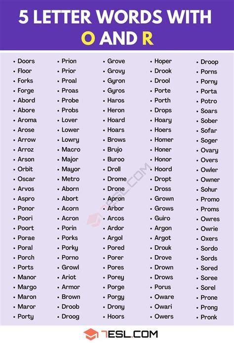 The Letter Words With And R