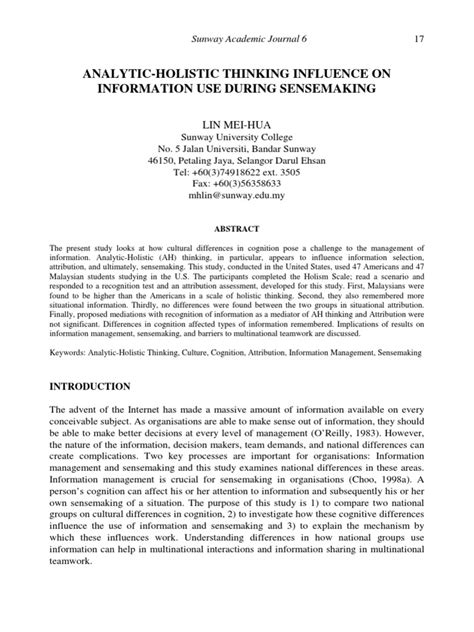 Analytic Holistic Thinking Influence On Information Use During