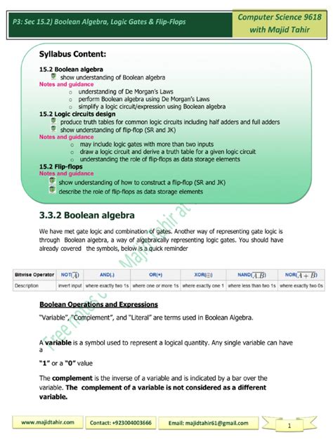 152 Logic Gates Boolean Algebra Flipflops Pdf