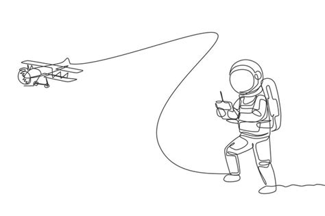 Premium Vector Single Continuous Line Drawing Of Astronaut Playing Airplane Radio Control In