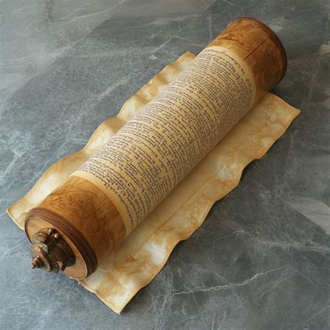 A Rolled Up Scroll With A Wooden Dowel And A Metal Cap On A Grey Surface Premium AI Generated